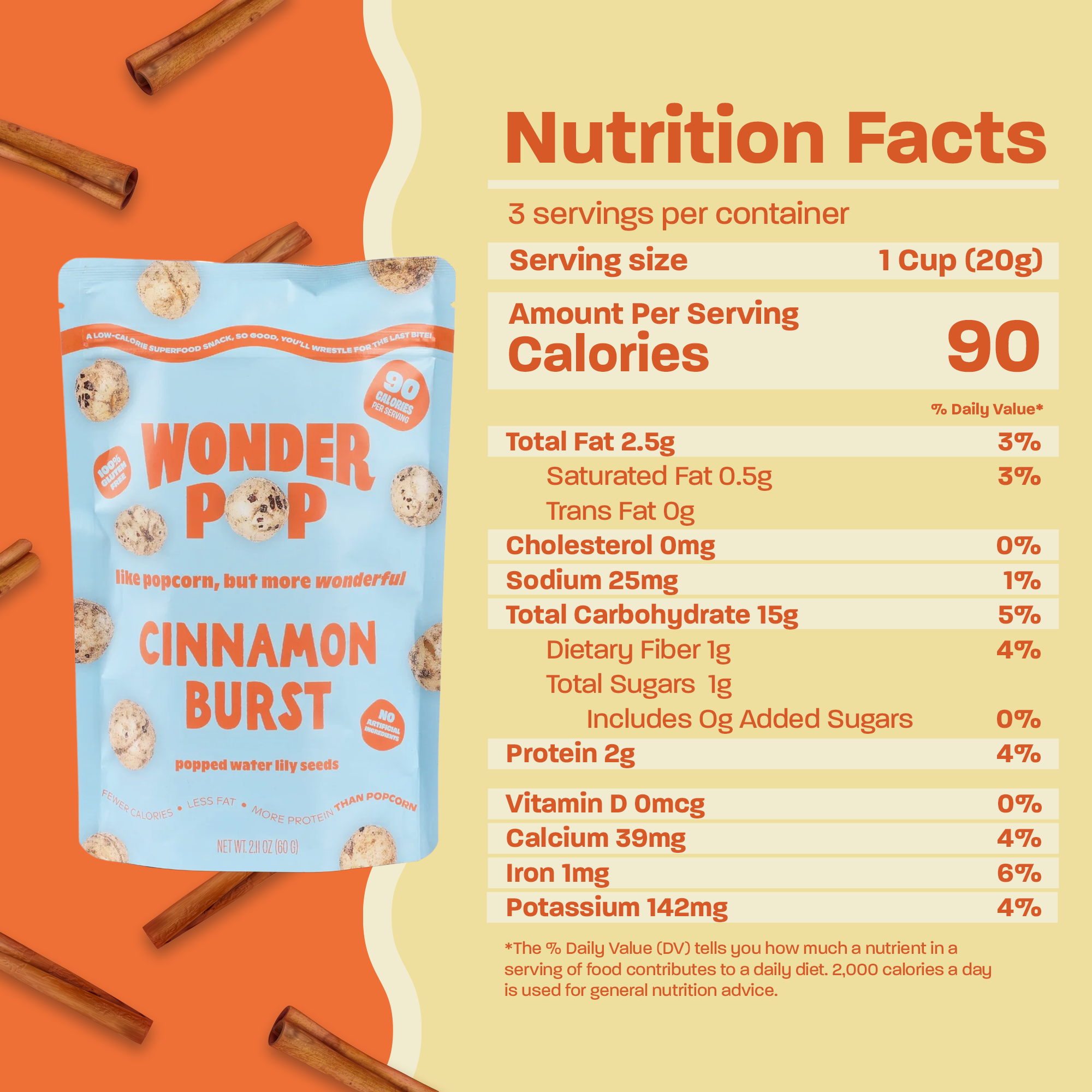 WonderPop Cinnamon Burst Popped Water Lily Seeds | Healthy Snacks